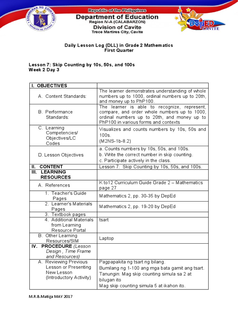 DLL - Math FIRST GRADING Lesson 7 Week 2 Day 3 | PDF | Communication | Cognitive Science