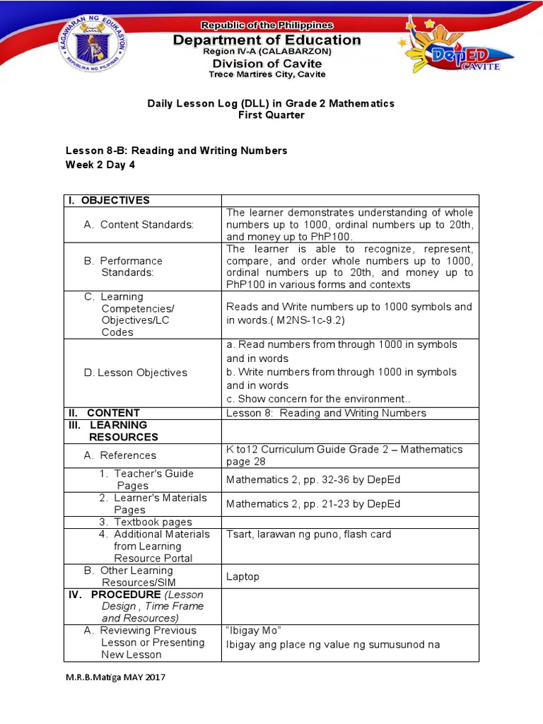 Grade 2 Math Lesson on Reading and Writing Numbers | PDF | Learning | Communication