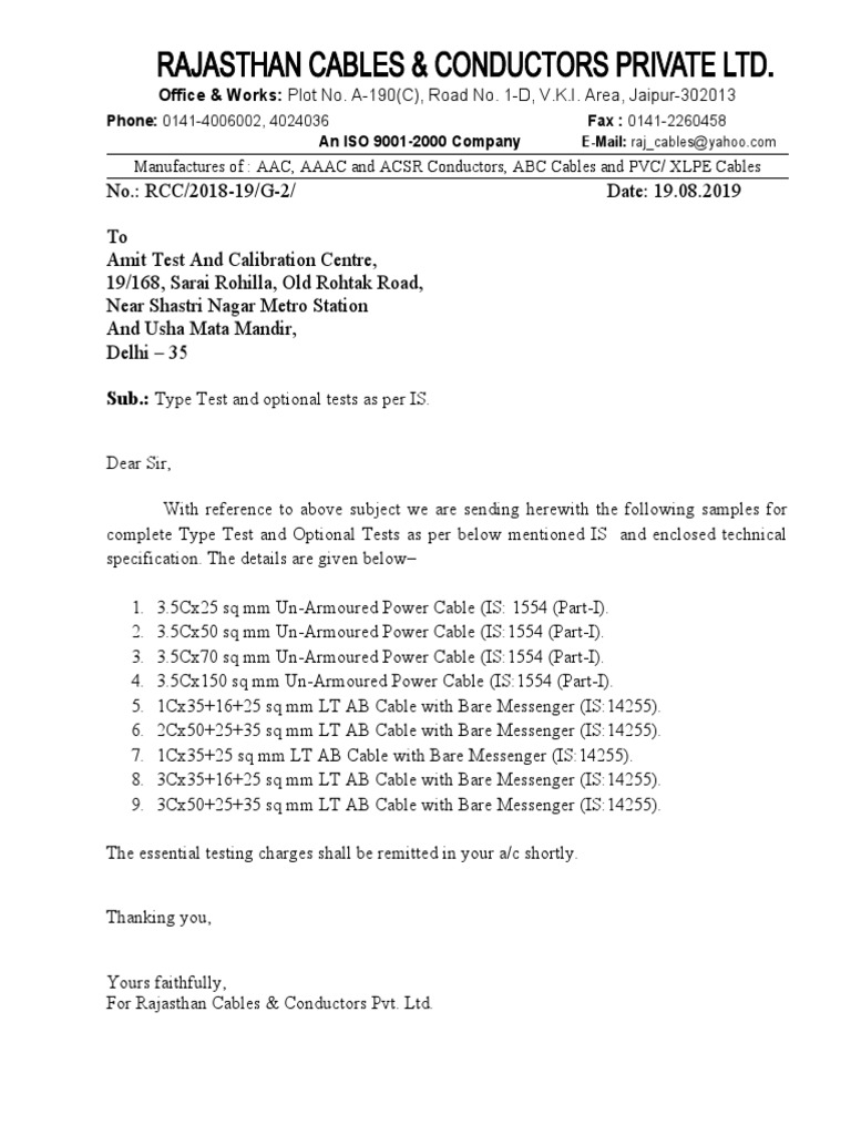 Cable Type Testing Requests | PDF | Electric Power | Civil Engineering