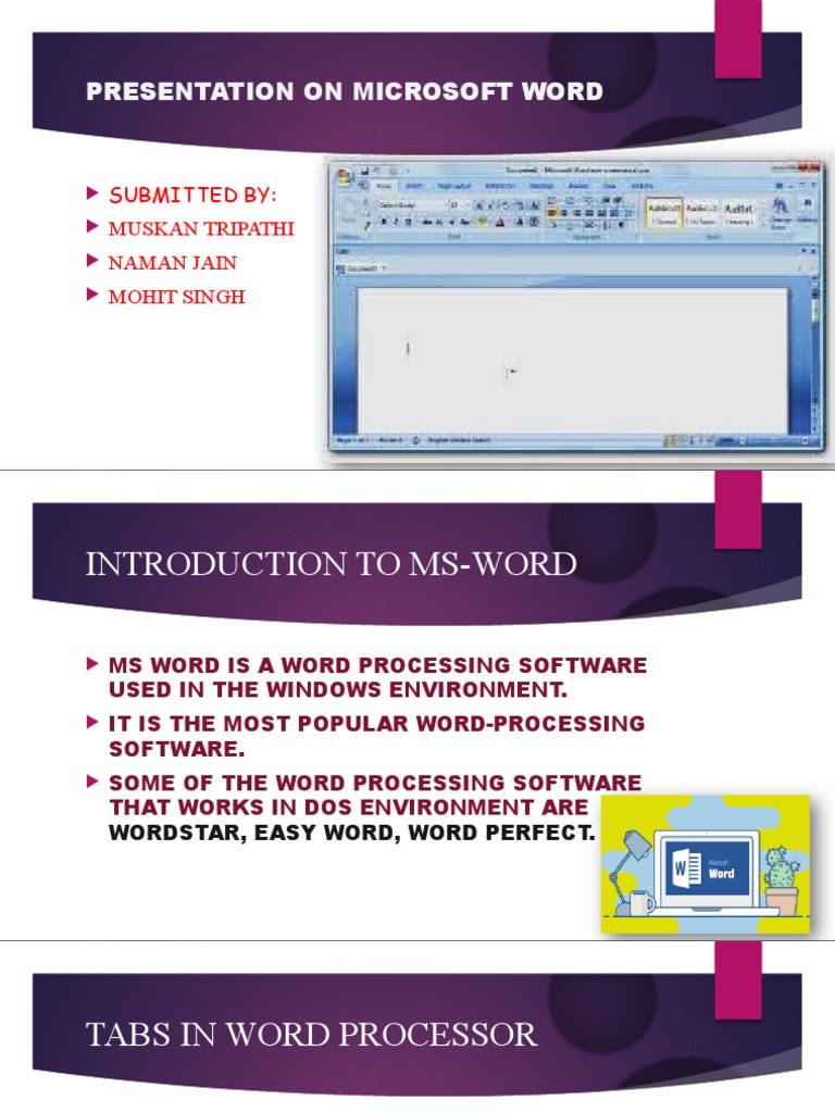 Presentation On Microsoft Word: Submitted By: Muskan Tripathi Naman Jain Mohit Singh | PDF ...
