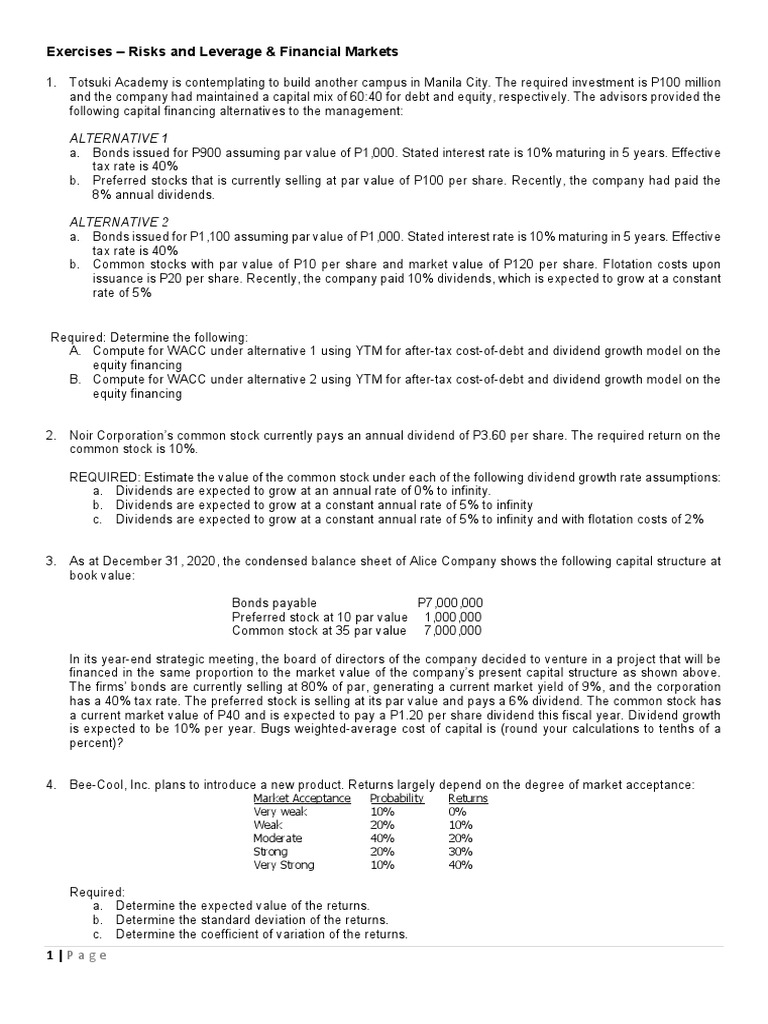 WACC and Financial Leverage Analysis | PDF | Cost Of Capital | Stocks