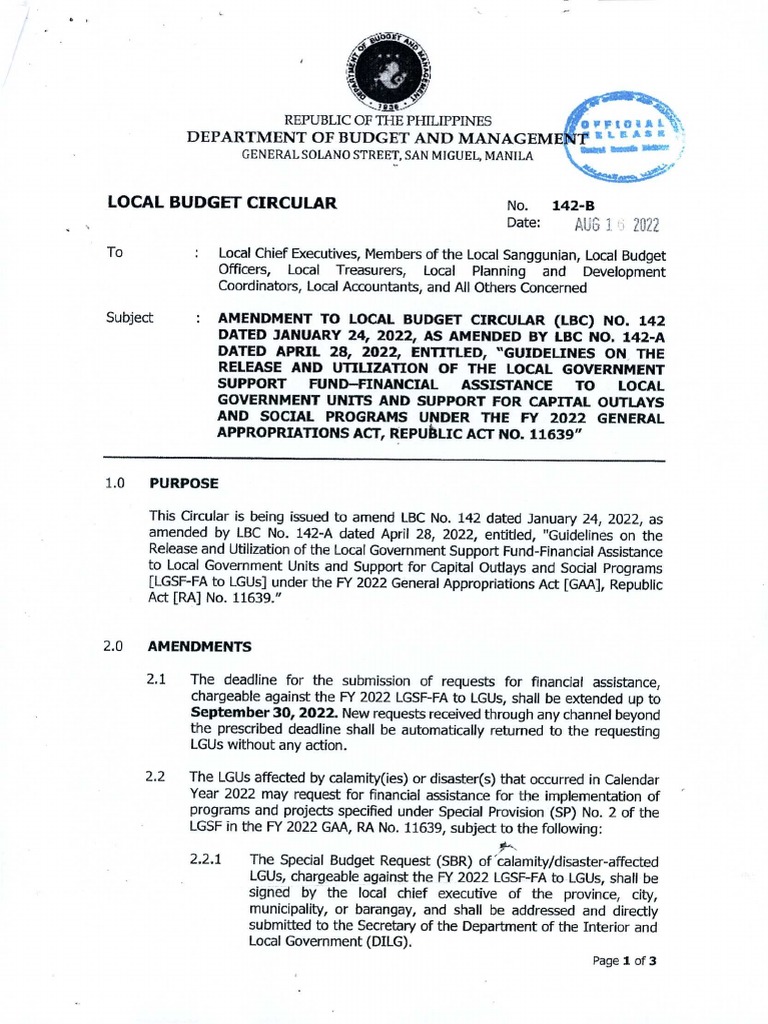 Local Budget Circular No 142 B Dated August 16 2022 | PDF | Economies ...