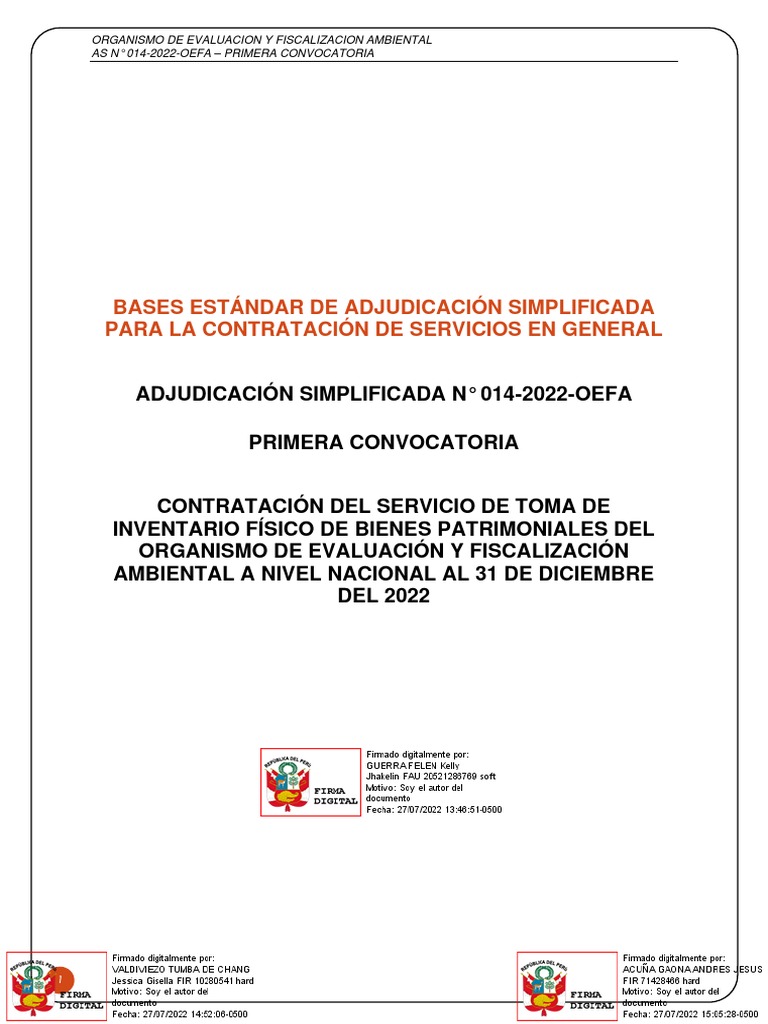 Bases AS 014-2022-OEFA - 1RA CONV. | PDF | Apelación | Regulación