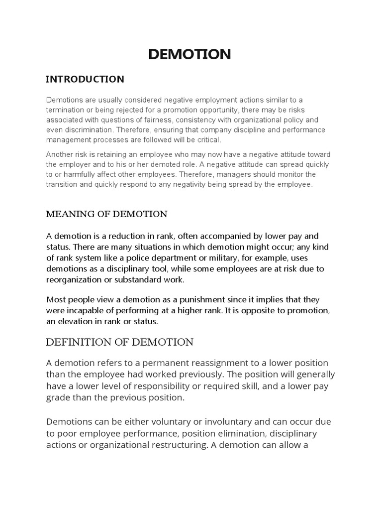 Definition of Demotion | PDF | Employment | Disciplines