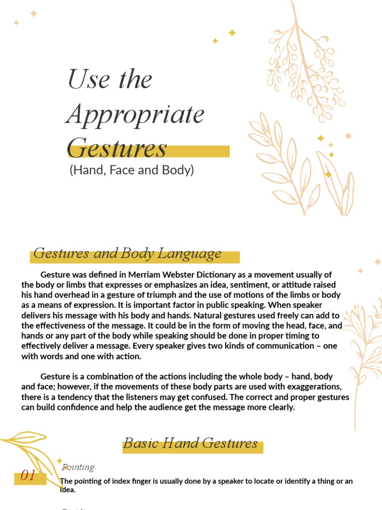 Use The Appropriate Gestures: (Hand, Face and Body) | PDF | Facial ...