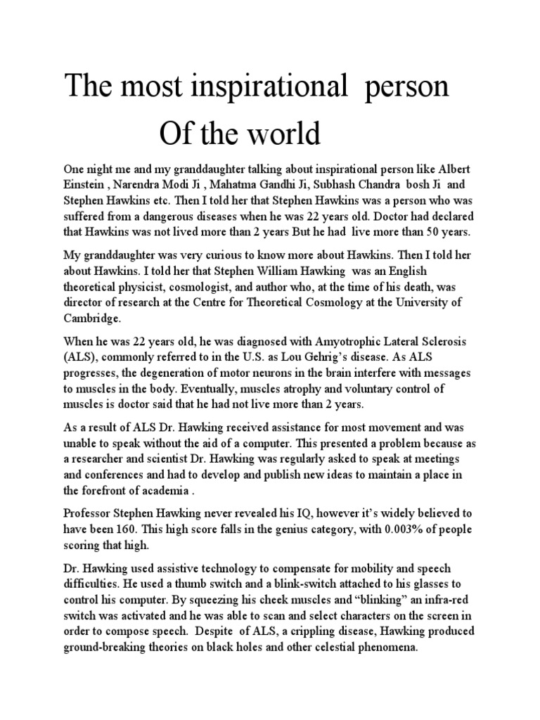 The Most Inspirational Person of The World | PDF | Stephen Hawking ...