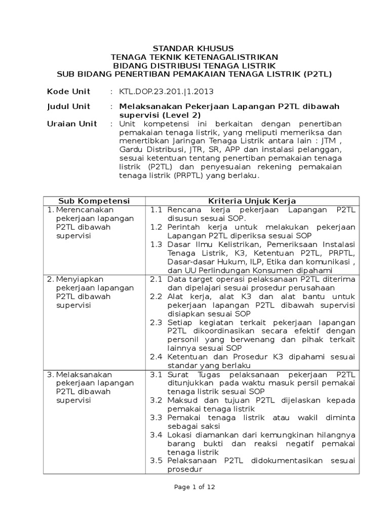 Standar Kompetensi p2tl Final | PDF