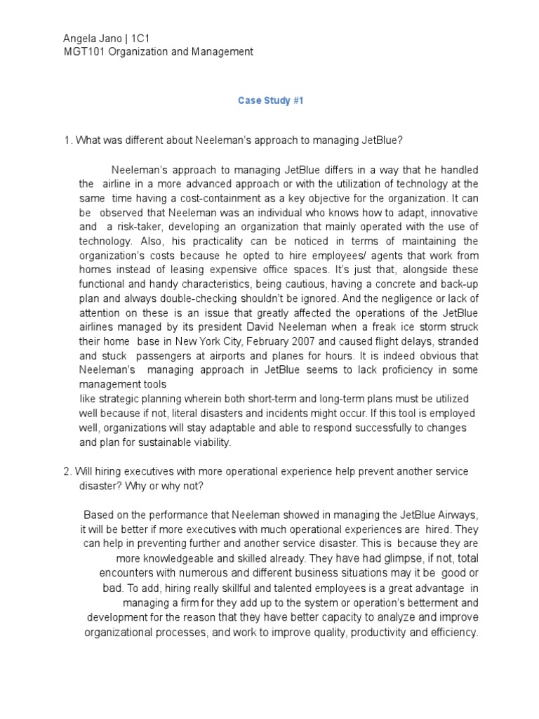 Neeleman's JetBlue Management Analysis | PDF | Business