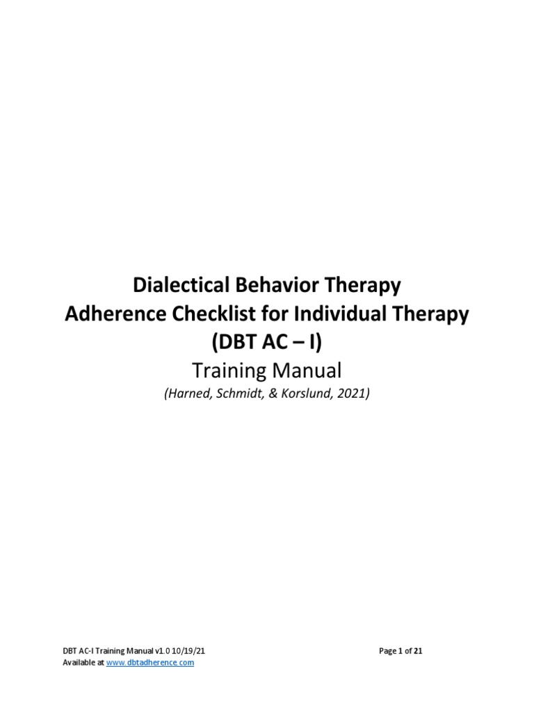 DBT Adherence Checklist Guide | PDF | Dialectical Behavior Therapy ...