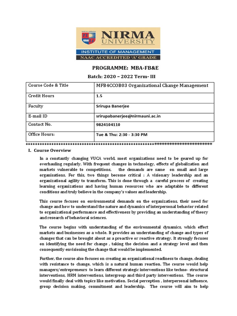 Change Management Course Outline | PDF | Change Management | Leadership