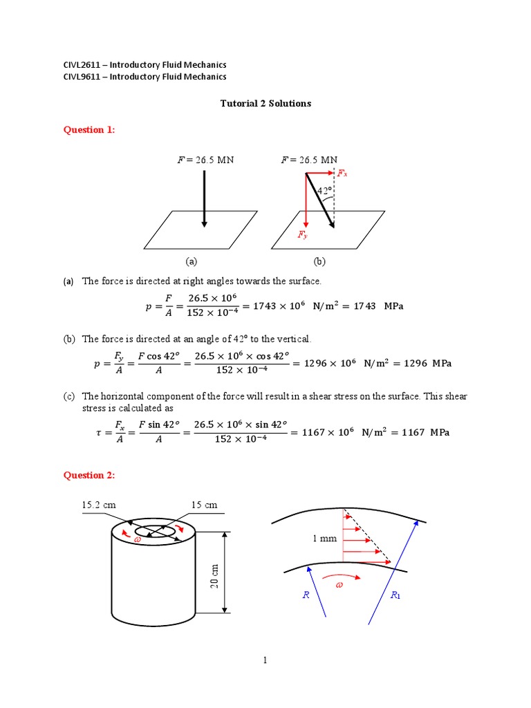 CIVL2611 - Tutorial 02 Solutions | PDF | Torque | Pressure