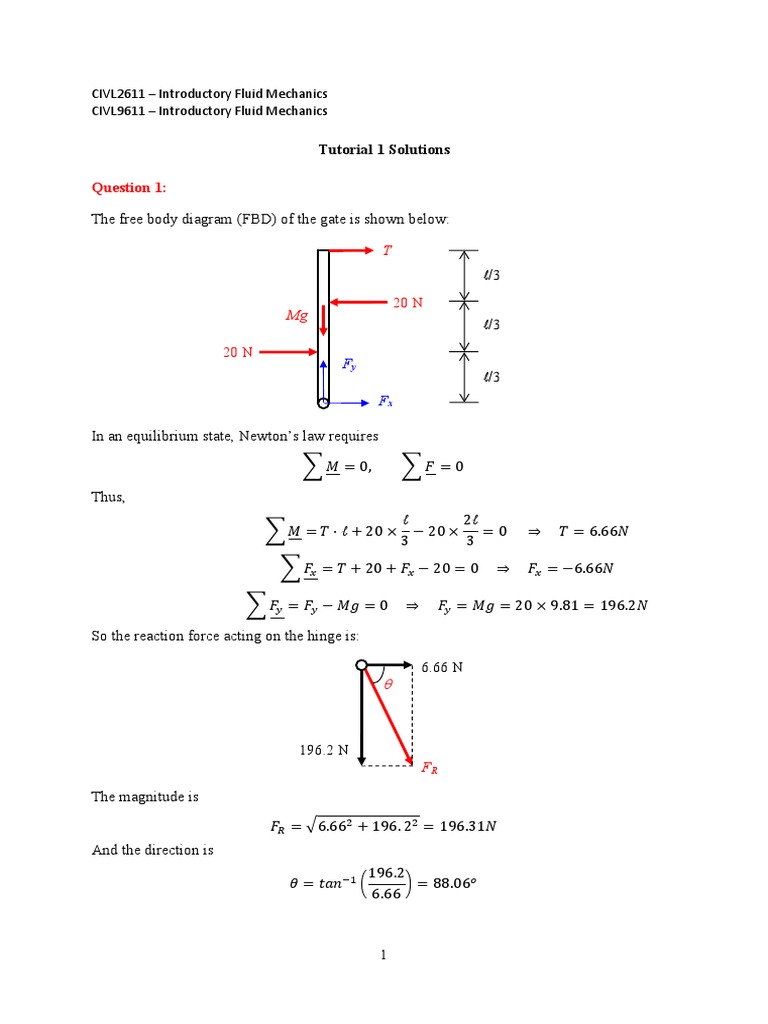 CIVL2611 - Tutorial 01 Solutions | PDF | Force | Mass