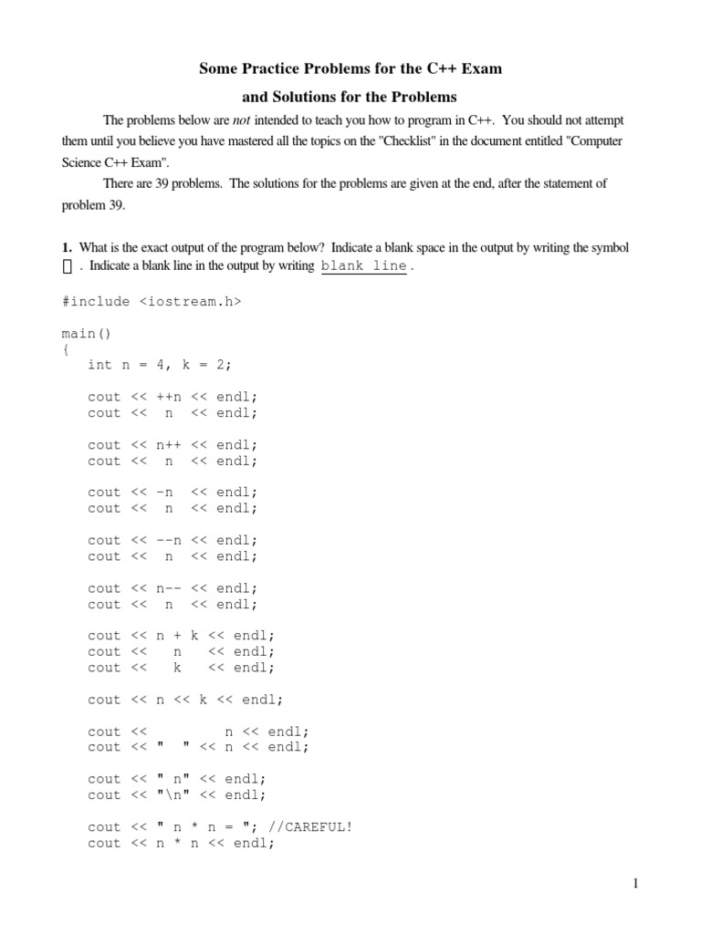 C++ Exam Practice Problems and Solutions | PDF | Software Engineering ...