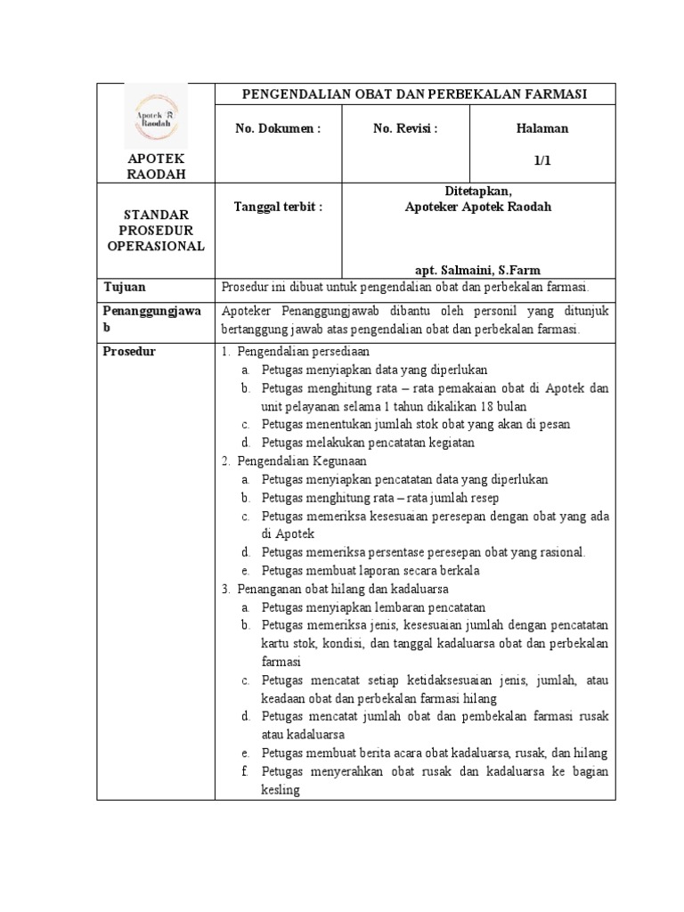 SOP Pengendalian Obat Dan Perbekalan Farmasi | PDF | Kesehatan Holistik