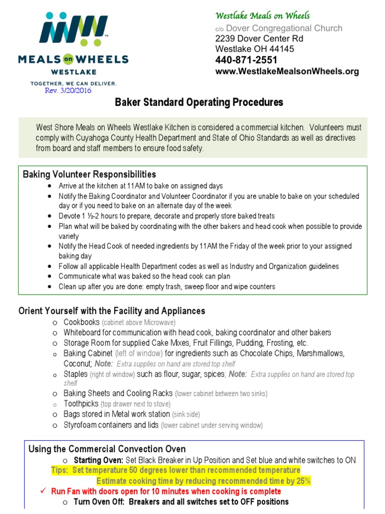 Baker Standard Operating Procedures: Dover Congregational Church ...