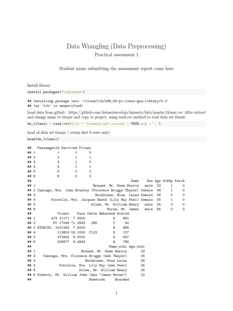 Data Wrangling (Data Preprocessing) : Practical Assessment 1 | PDF | Computer Data | Data