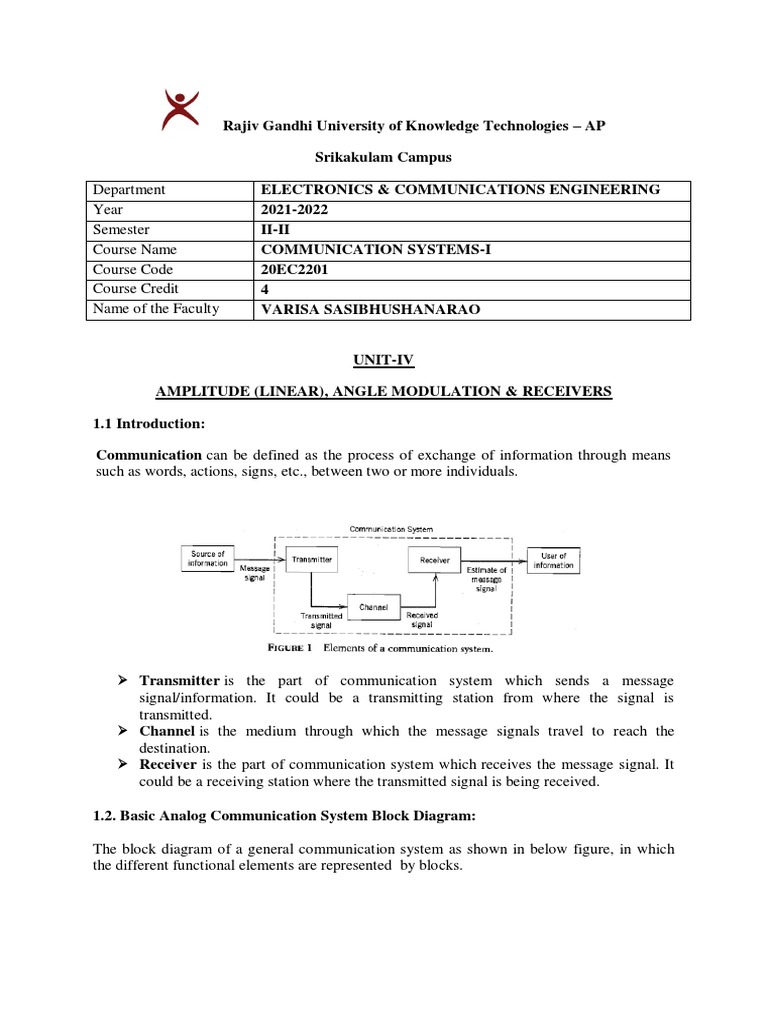 CS-1 - Unit Iv | PDF | Frequency Modulation | Detector (Radio)
