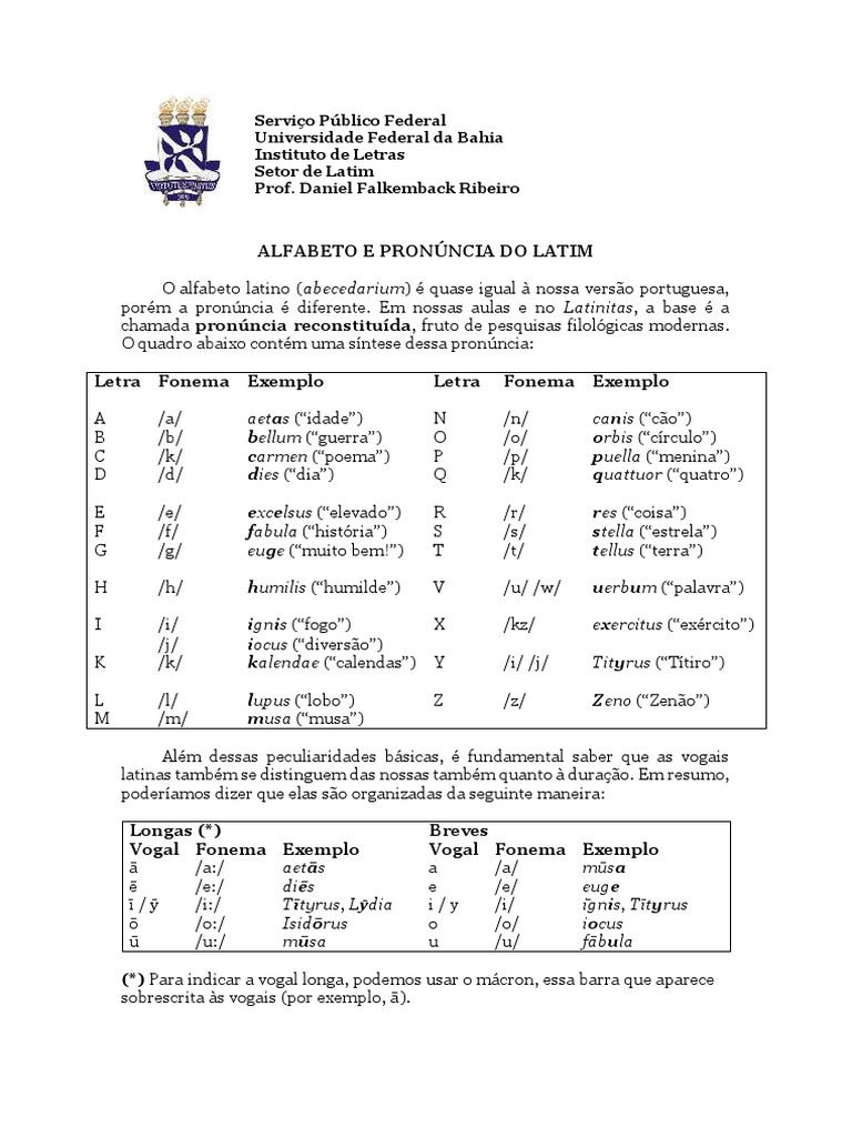Latim - Alfabeto e Pronúncia | PDF