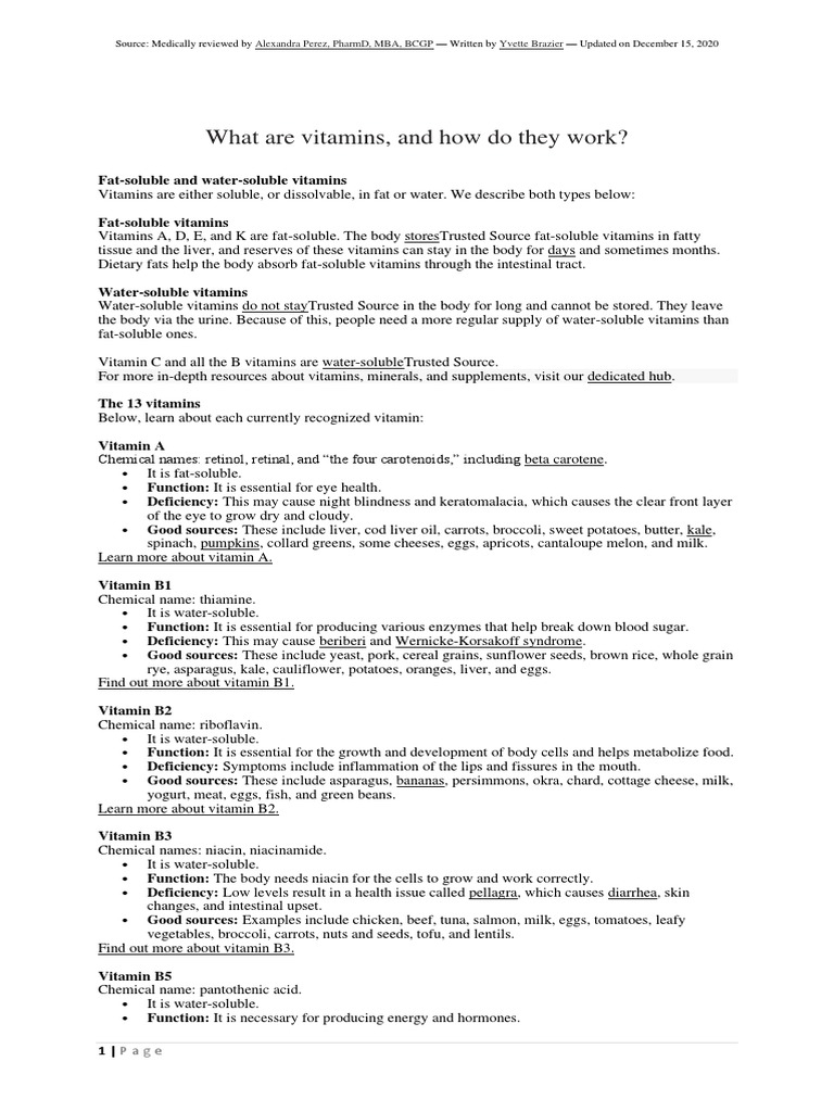 Vitamins Notes | Download Free PDF | Vitamin | Vitamin A
