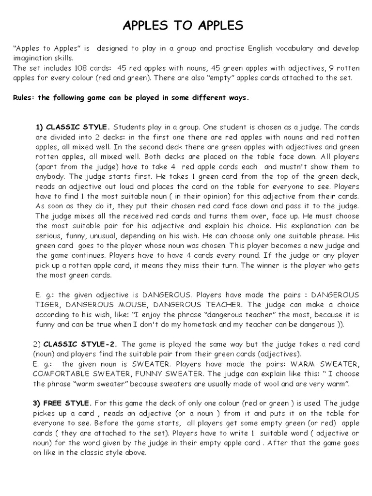 Apples To Apples | PDF | Adjective | Noun