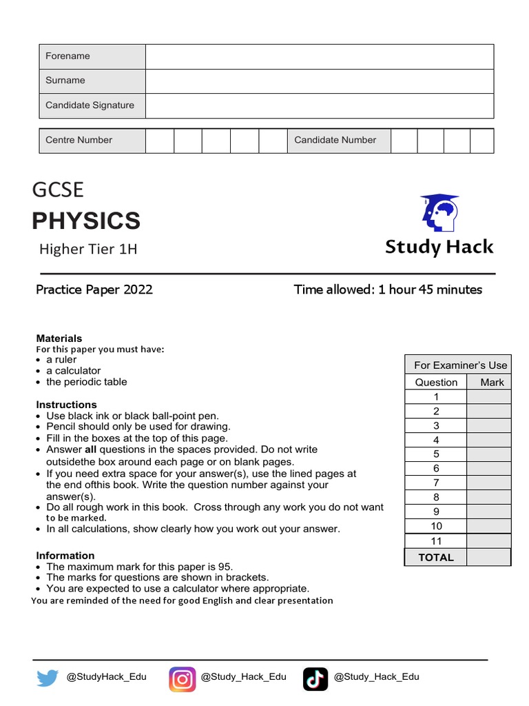 Physics Practice Paper 1 | PDF | Energy Storage | Power Station