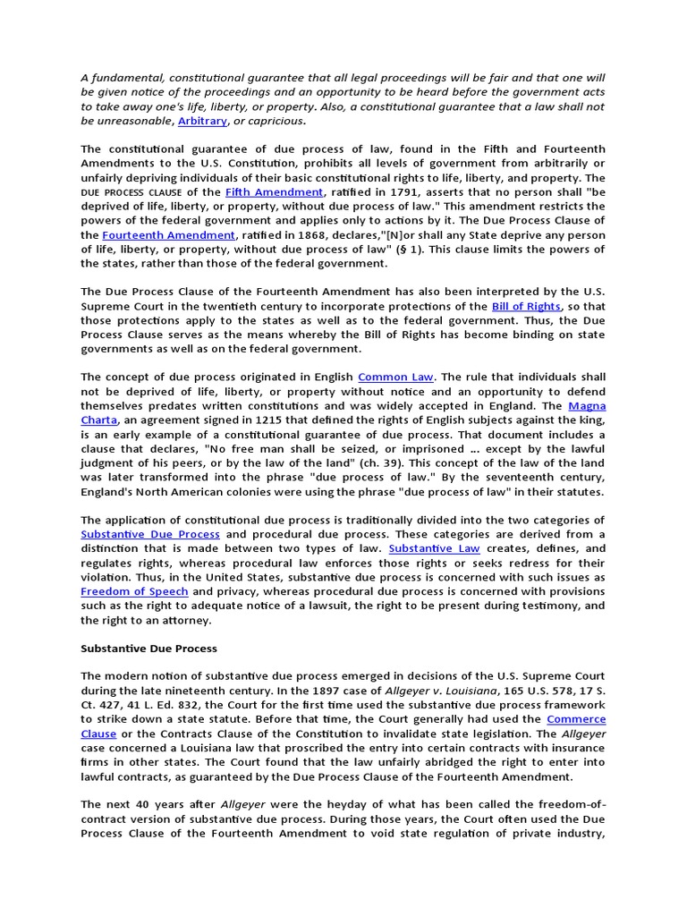 Due Process of Law | PDF | Fourteenth Amendment To The United States ...