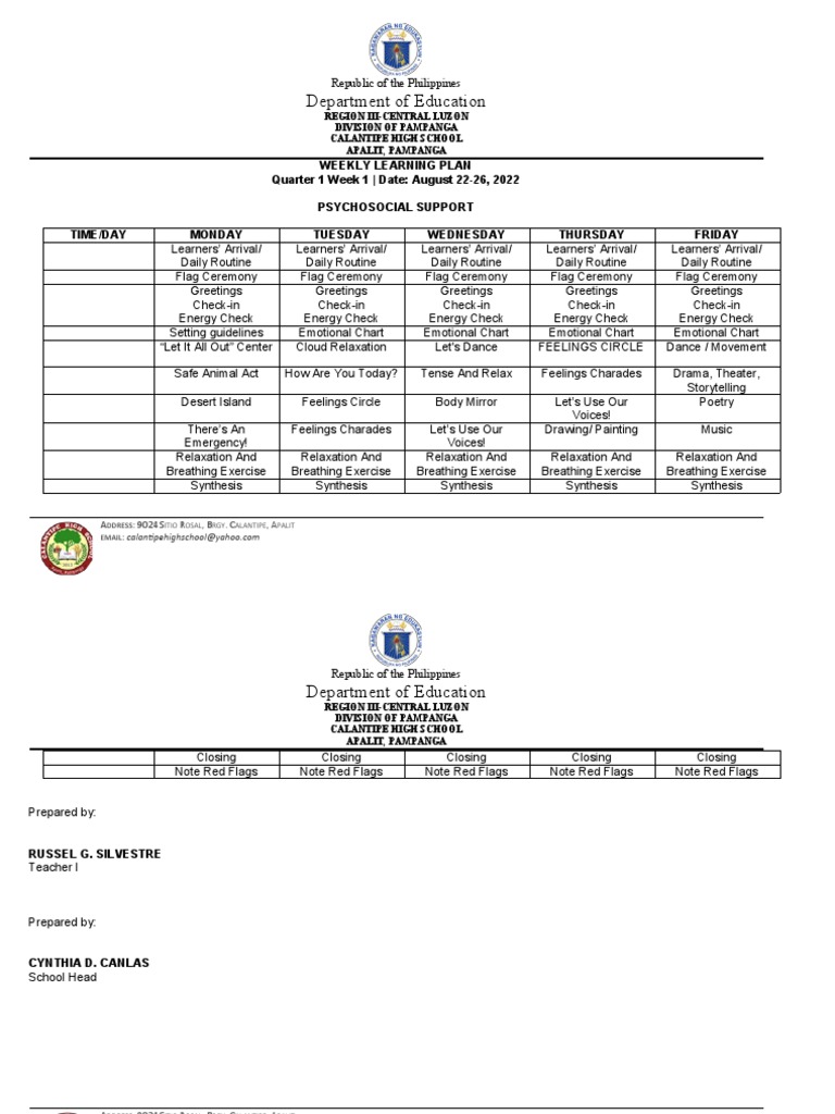 Weekly Learning Plan | PDF