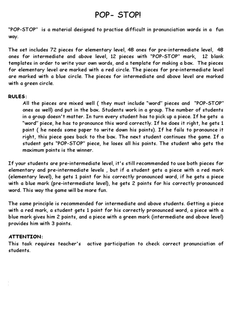 Pop-Stop (Completed Version) | PDF