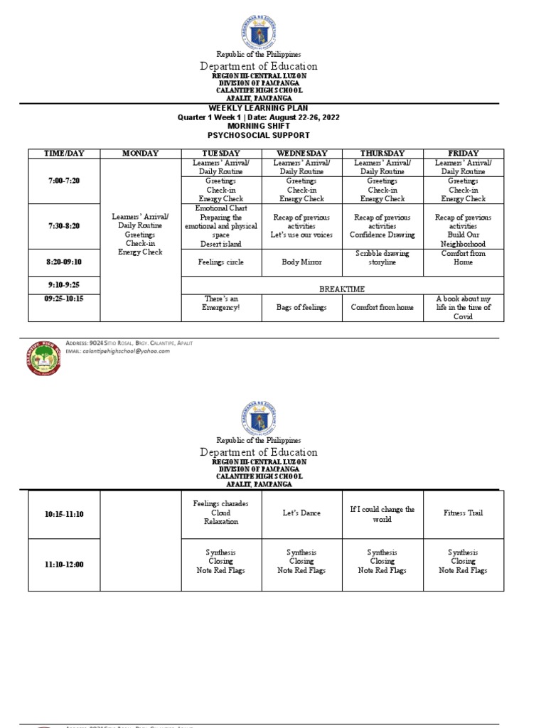 WEEKLY LEARNING PLAN 2 | PDF