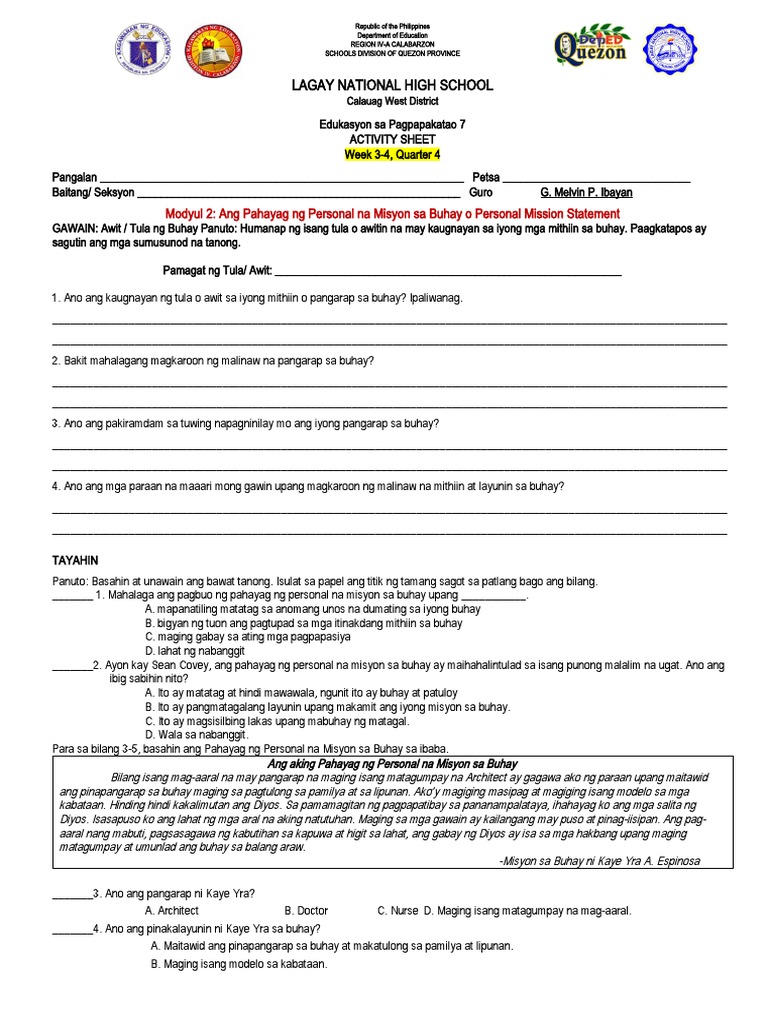 Esp 7 Week 3 4 q4 | PDF