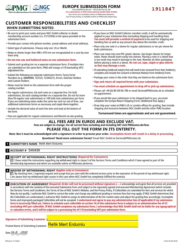 Customer Responsibilities and Checklist: All Fees Are in Euros and ...