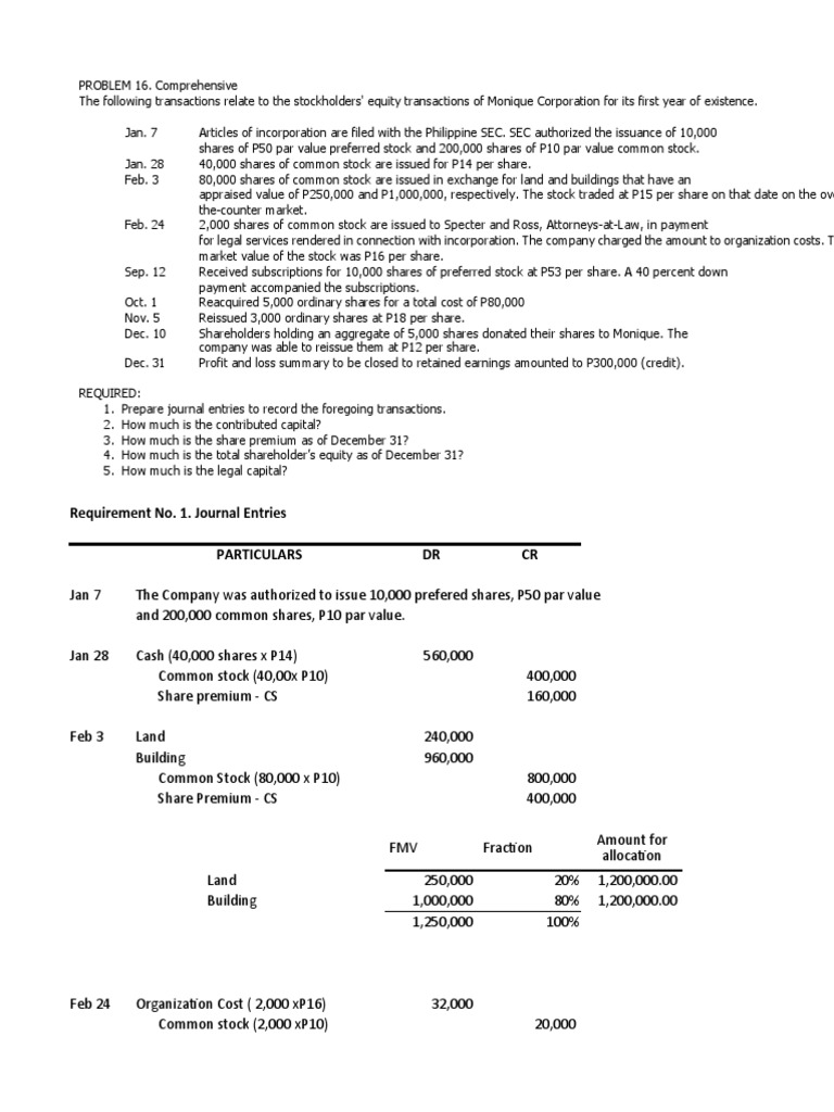 Solution - Hand Out - Problems 16 and 17 | PDF | Capital Surplus ...