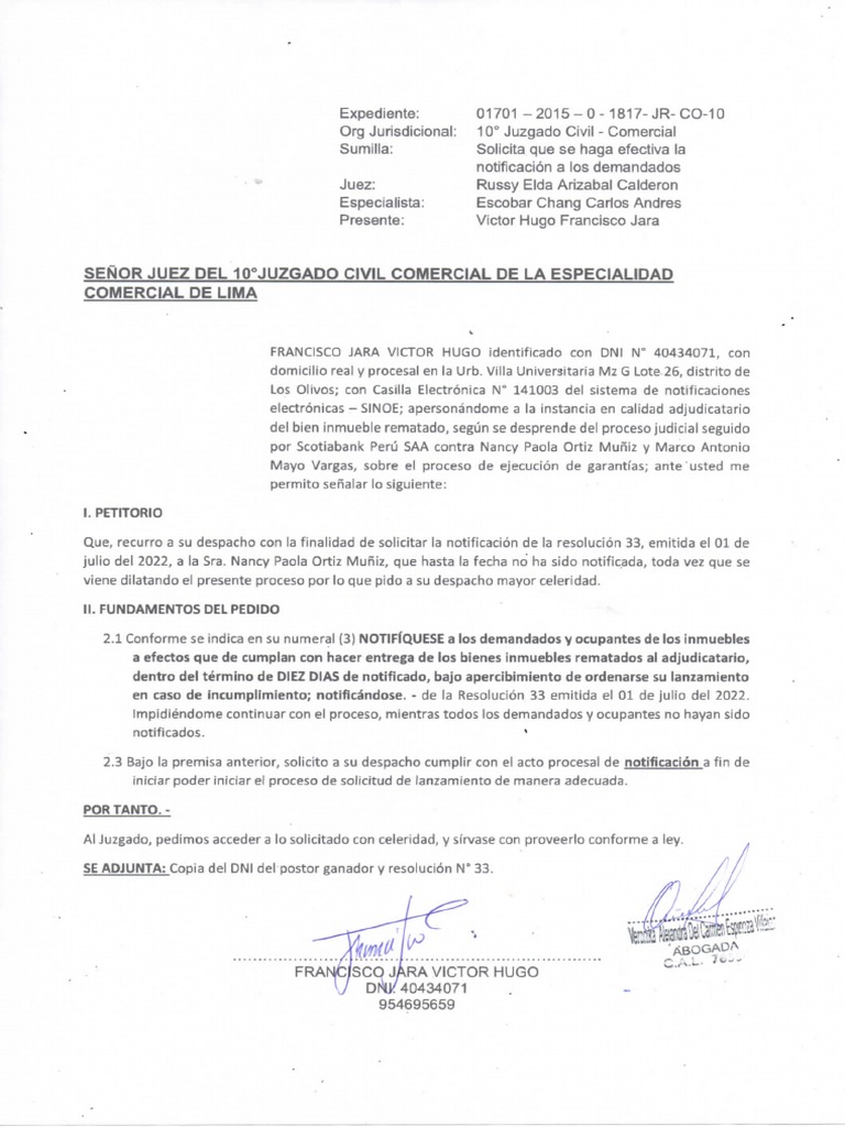 Escrito - Solicitud de Notificación | PDF