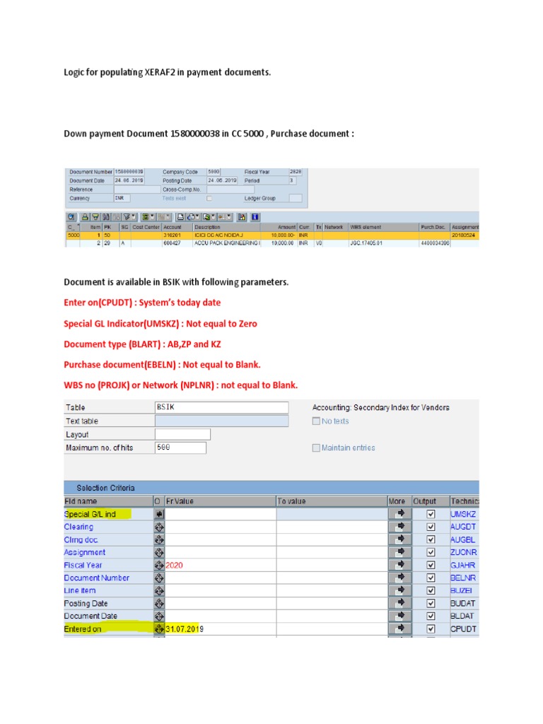 Logic For Populating XERAF2 in Payment Documents | PDF
