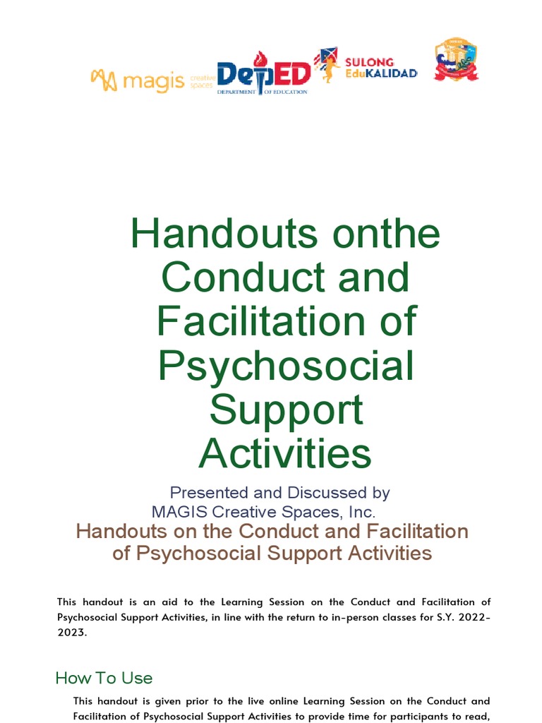 Handouts of The Conduct and Facilitation of PSS ACTIVITIES | PDF | Psychological Resilience ...