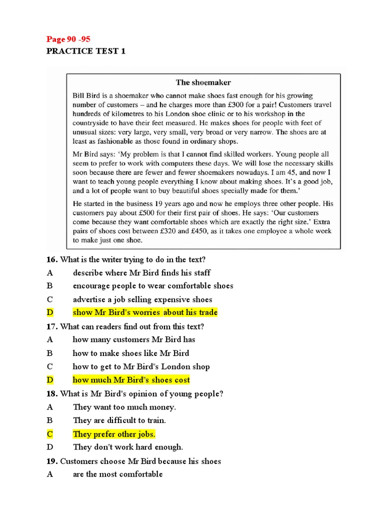 Practice Test 1: Page 90 - 95 | PDF