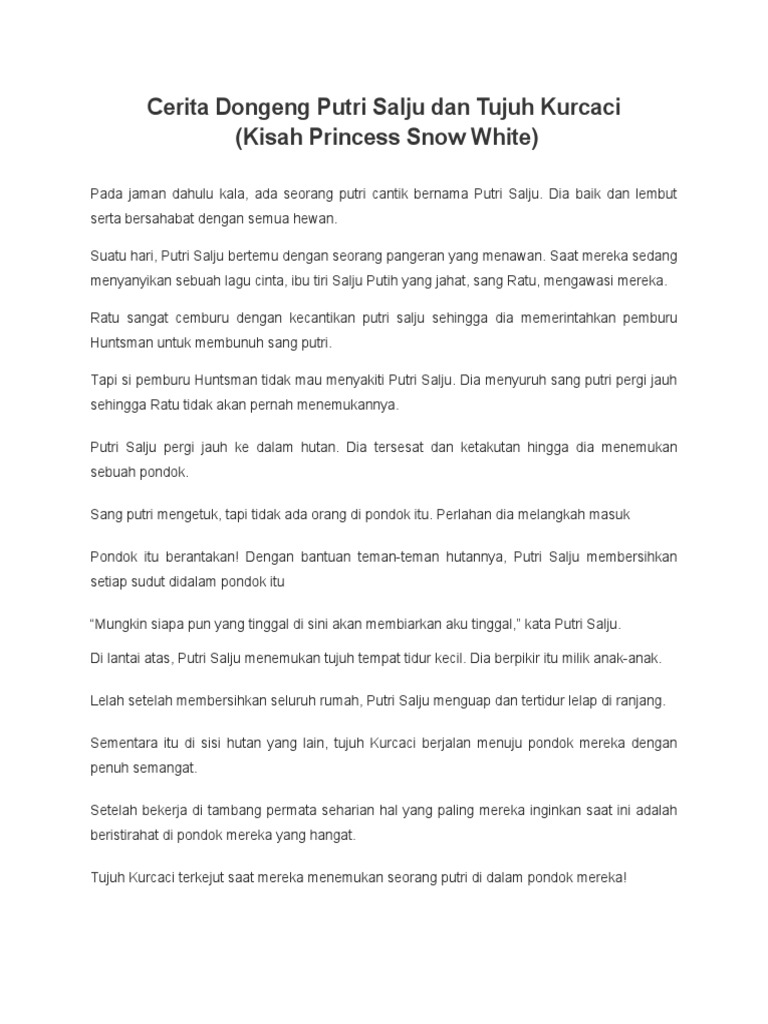 Cerita Dongeng Putri Salju Dan Tujuh Kurcaci | PDF | Fiksi Misteri, Thriller, & Kejahatan