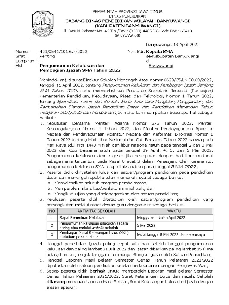 0541 - Kelulusan Dan Pembagian Ijazah SMA | PDF