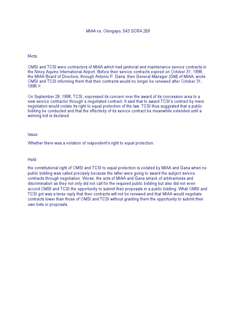 MIAA vs. Olongapo: Equal Protection Case | PDF | Law
