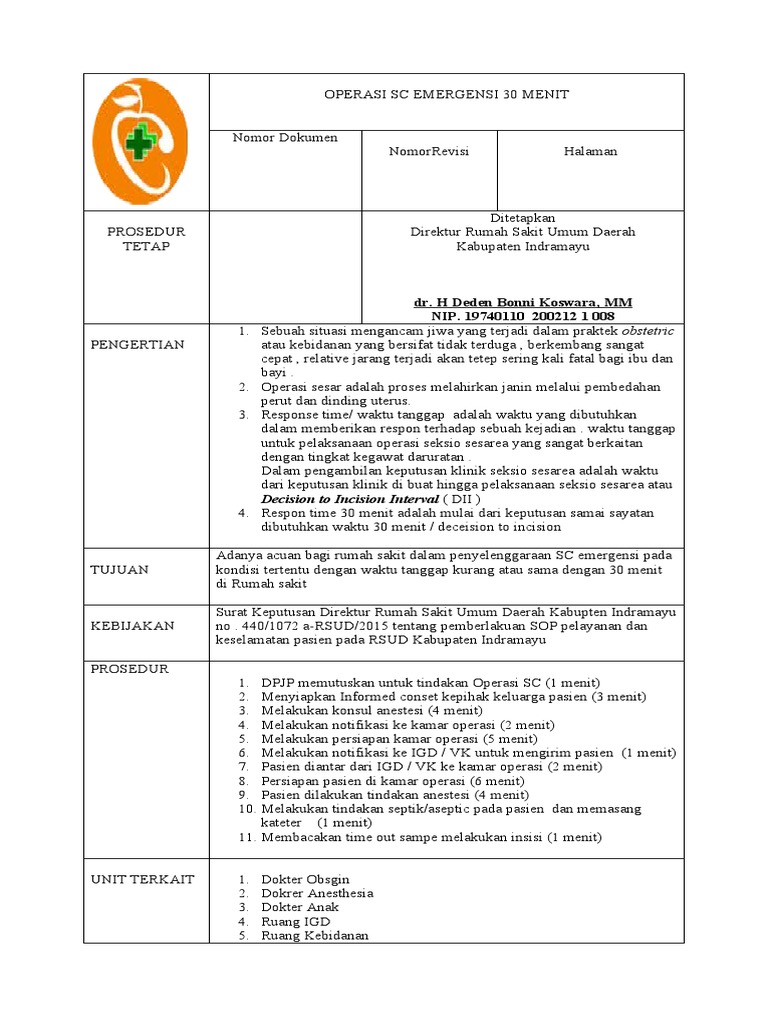 Sop Operasi SC Emergensi 30 Menit | PDF