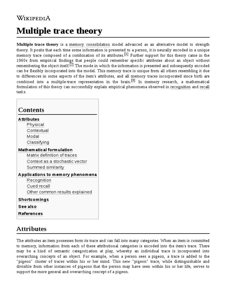 Multiple Trace Theory | PDF | Psychology | Cognitive Psychology