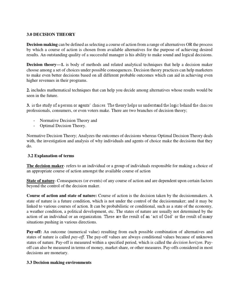 Notes 2. Decision Theory - To | PDF | Decision Making | Risk