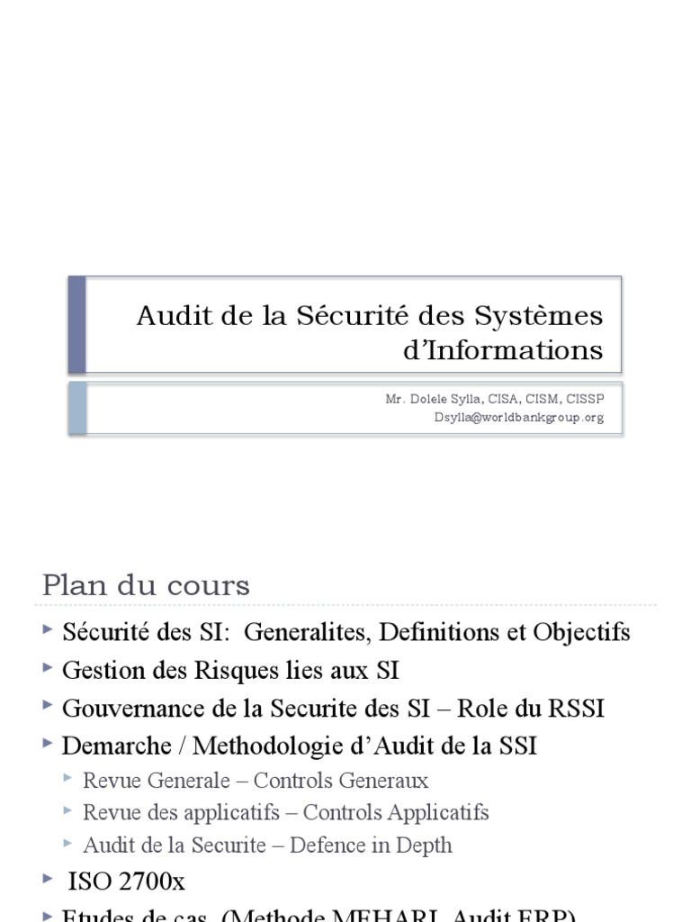Audit de La Sécurité Des Systèmes Dinformations 2 | PDF | Sécurité | Sécurité des systèmes d ...