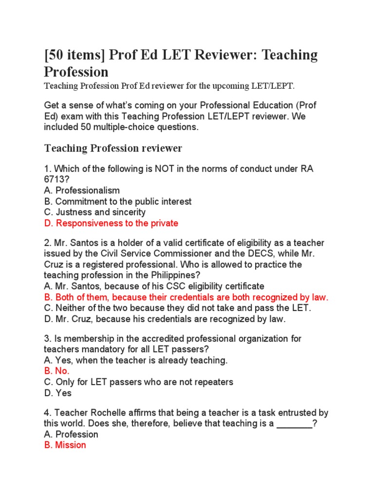 The Teaching Profession Reviewer | PDF | Teachers | Schools