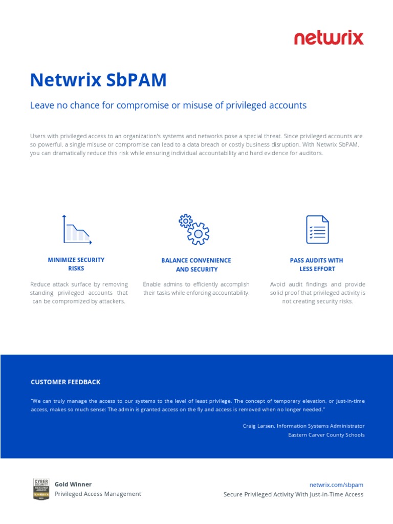 Netwrix Sbpam: Leave No Chance For Compromise or Misuse of Privileged ...