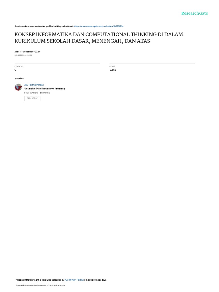 Konsep Informatika Dan Computational Thinking Di D | PDF | Komputer