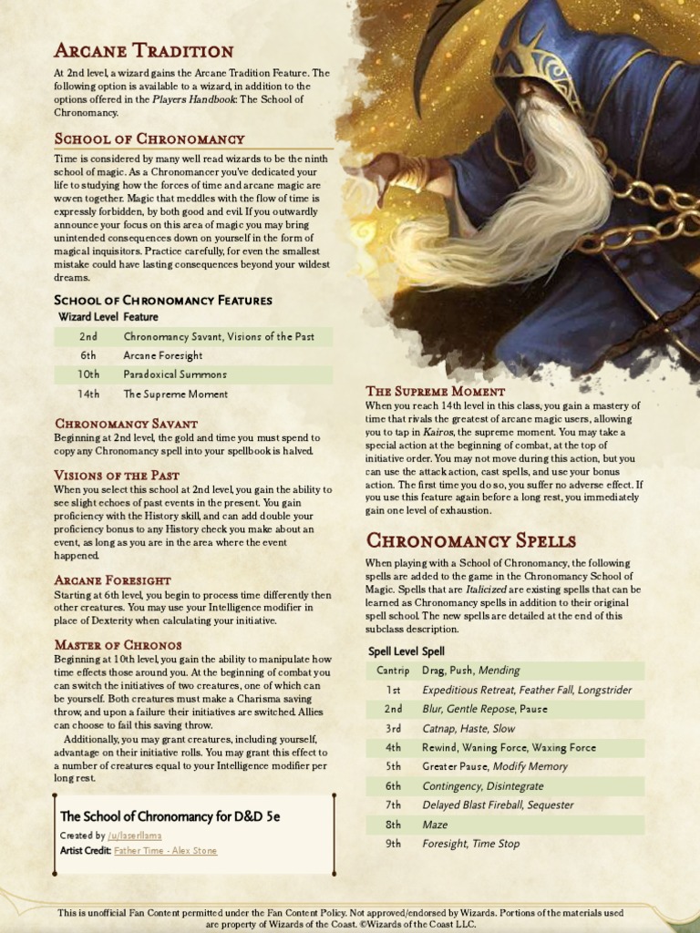 DnD5e EN - (Homebrew) Wizard of Chronomancy (Subclass) | PDF | Gary ...