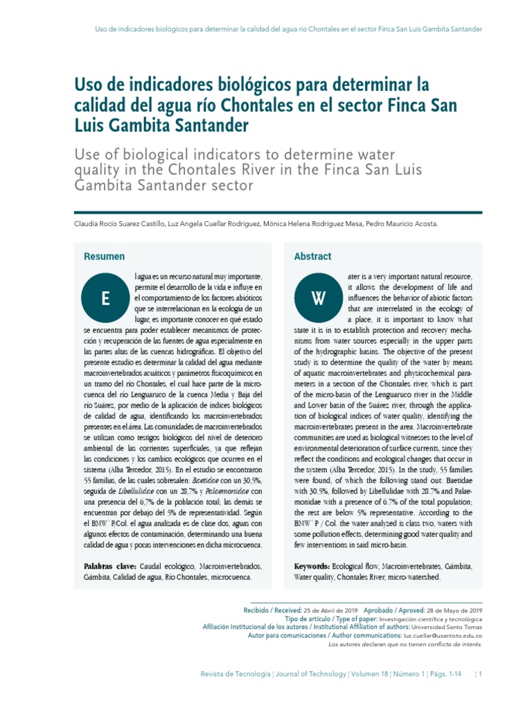 004 (Uso+de+indicadores+biológicos) RTJTVol18 Num1 | PDF | Agua | Entorno natural