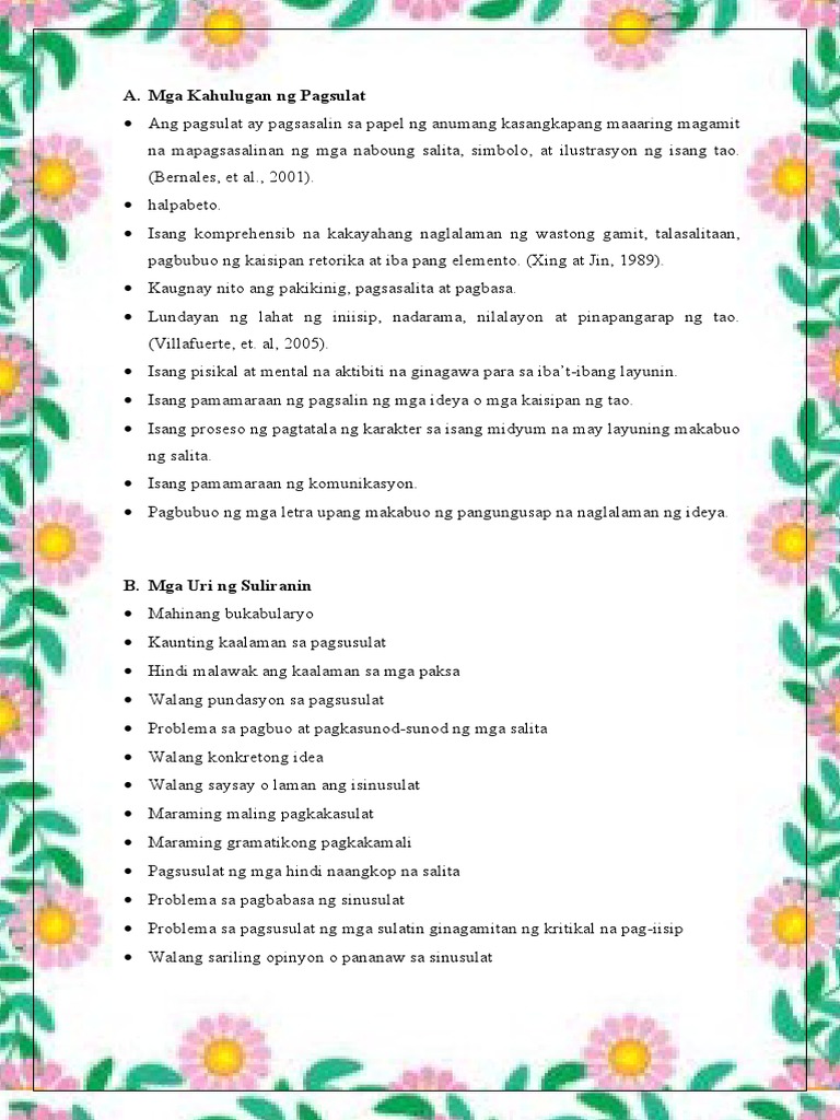 Mga Kahulugan NG Pagsulat | PDF