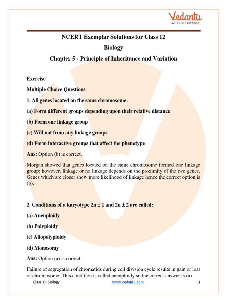 NCERT Exemplar For Class 12 Biology Chapter 5 | PDF | Dominance ...